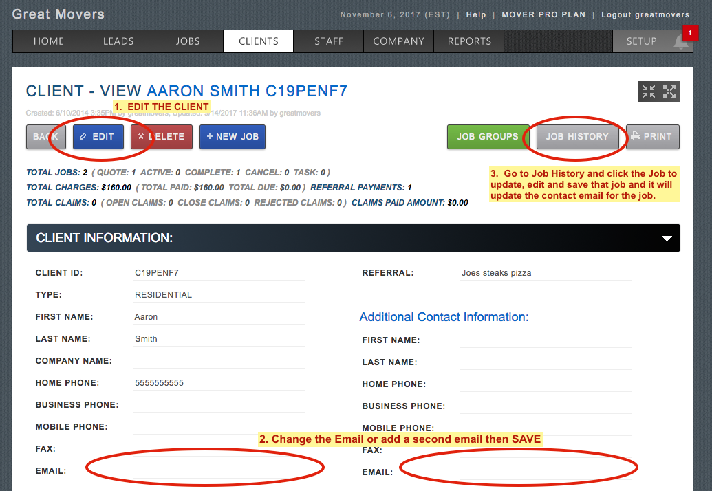 How to update client email in a quote or job – Moverbase Support